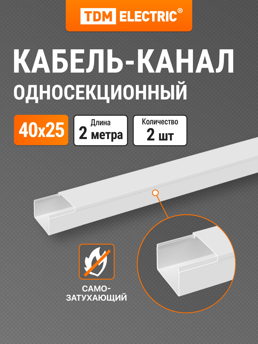 Кабель-канал белый 40х25, 2 метра, упаковка 2 штуки TDM Electric