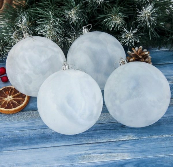 Набор шаров пластик d-10 см, 4 шт "Туман" белый 1307148