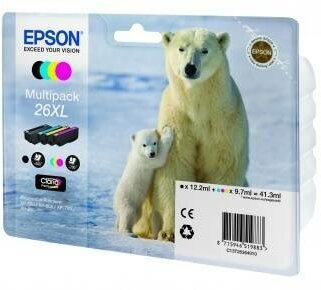 Картридж Epson 26 XL C13T26364010 комплект 4 цвета большой емкости Черный пигмент+ 3 цветных