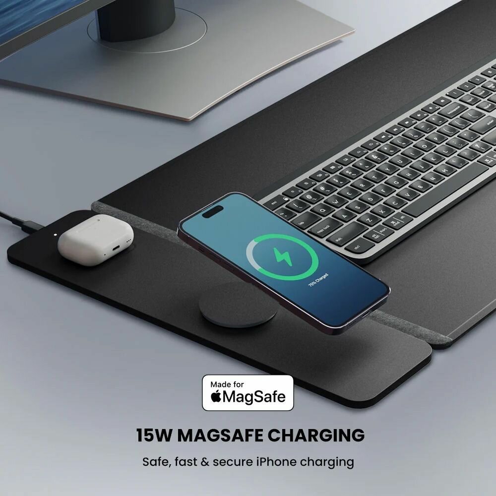 Беспроводная зарядка, водонепроницаемый игровой коврик для мыши, нескользящее основание, большой, классический черный компьютерный стол для MacBook, ПК, ноутбука