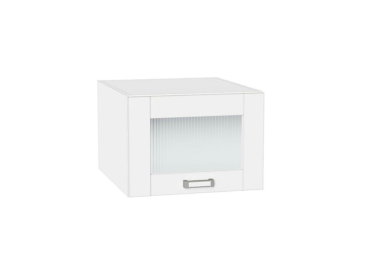 Шкаф верхний горизонтальный остекленный глубокий Лофт, цвет фасада White Silk, цвет каркаса Белый, стекло Magic Moru V, 358*500*576 мм