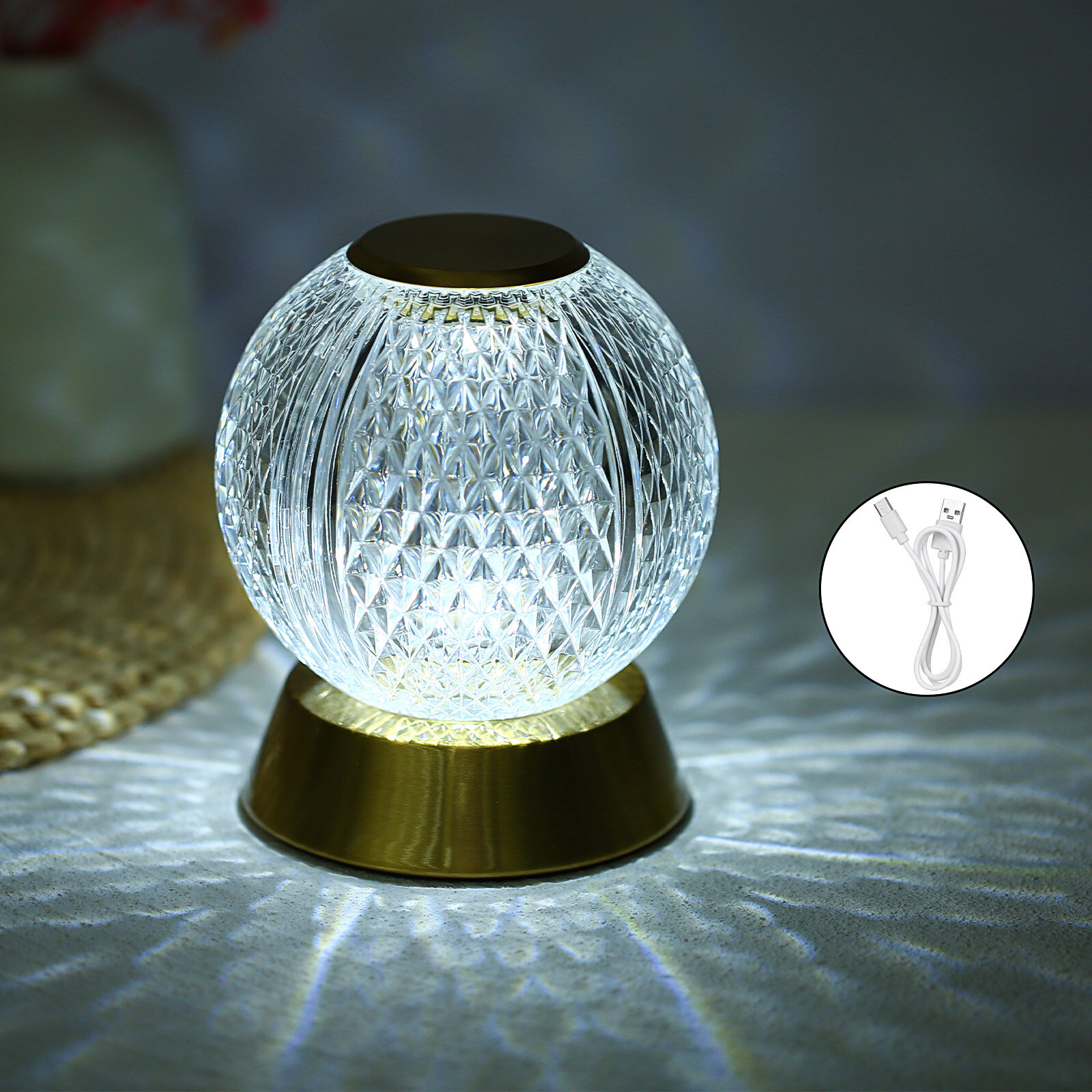Neoglint Crystal Metal Ночной светильник Беспроводная настольная лампа Сенсорное управление Настольная лампа 3 цвета света Плавная регулировка яркости Ночной светильник Перезаряжаемый для спальни, бара ресторана, кофейни