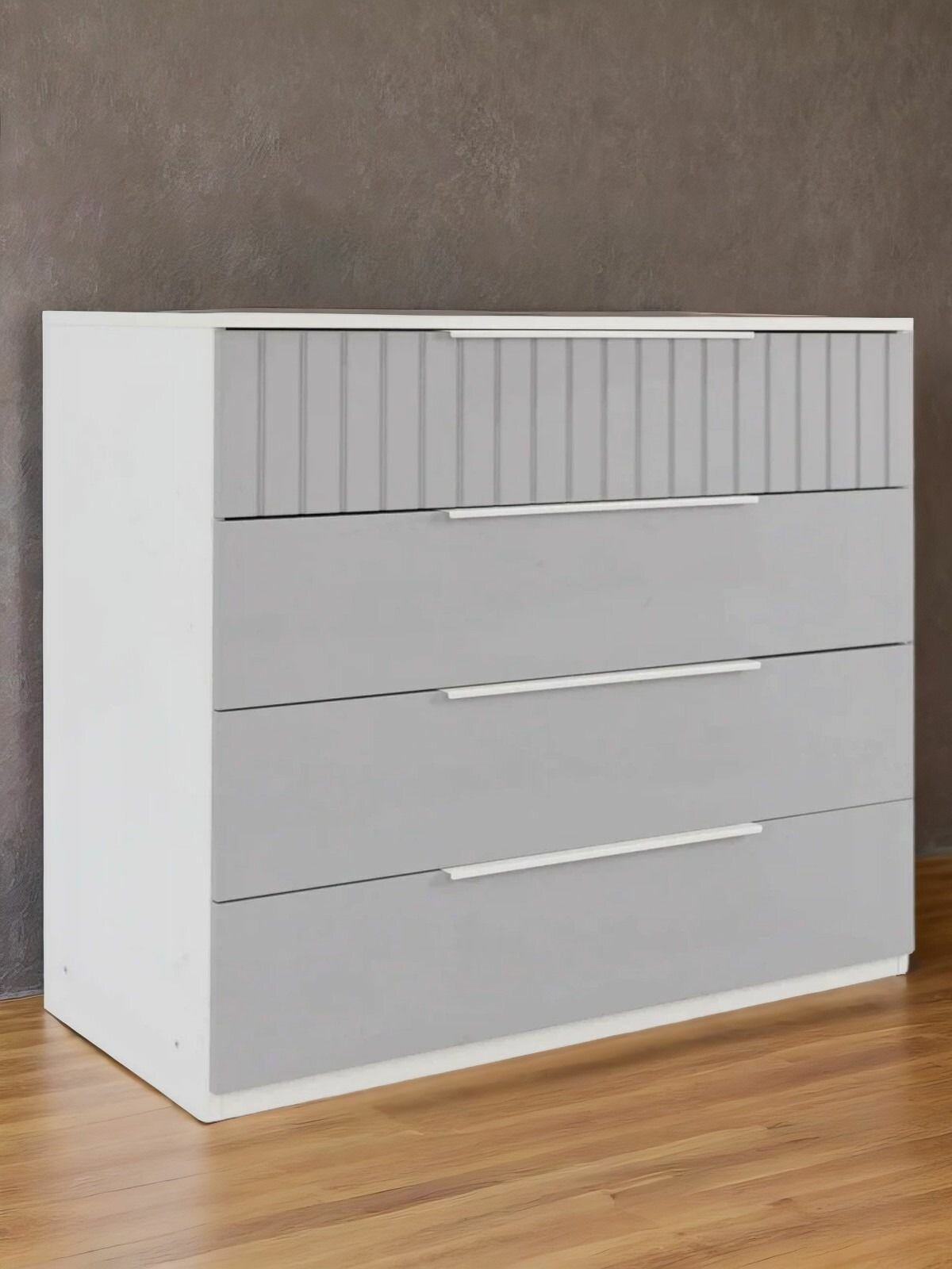 Комод для одежды Урбан 5 с ящиками 100х50х90 см, белый шелк / лайт грей софт