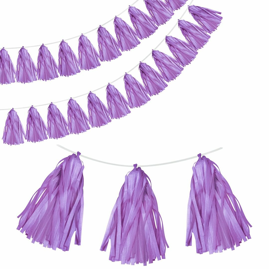 Гирлянда-дождик Волна веселья Тассел, цвет сиреневый, 35х12 см 12 листов