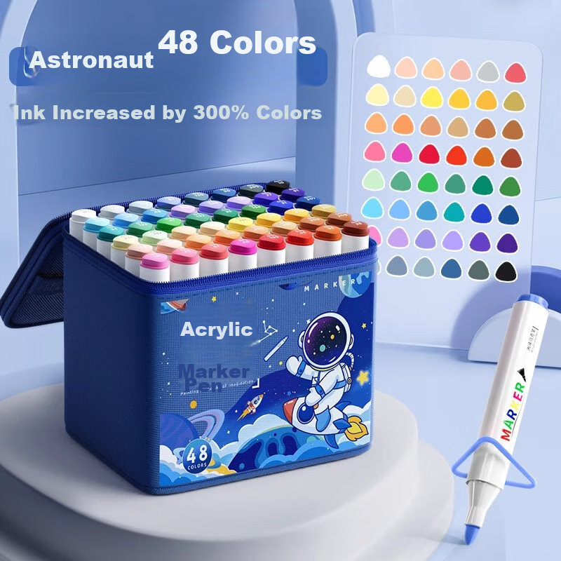 Shuxing 48-Color Acrylic Markers, Waterproof, Children's Day Gift, Birthday Gift, Student Art Supplies, Washable, Elementary School Student Refills, Watercolor Pens, Drawing Pens, Hand-Drawn Colored Pens