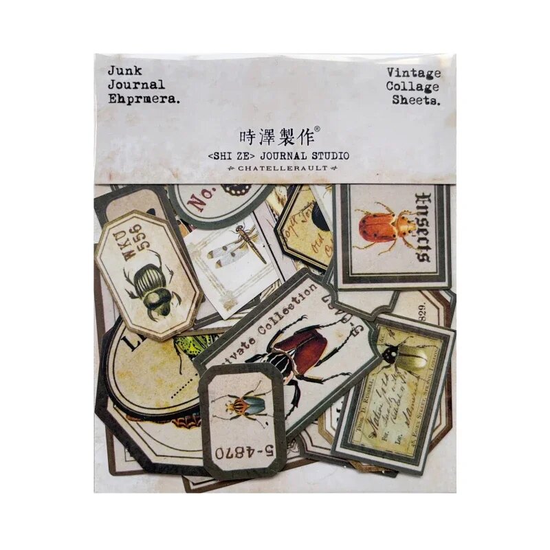 Ретро наклейки с насекомыми 24 шт