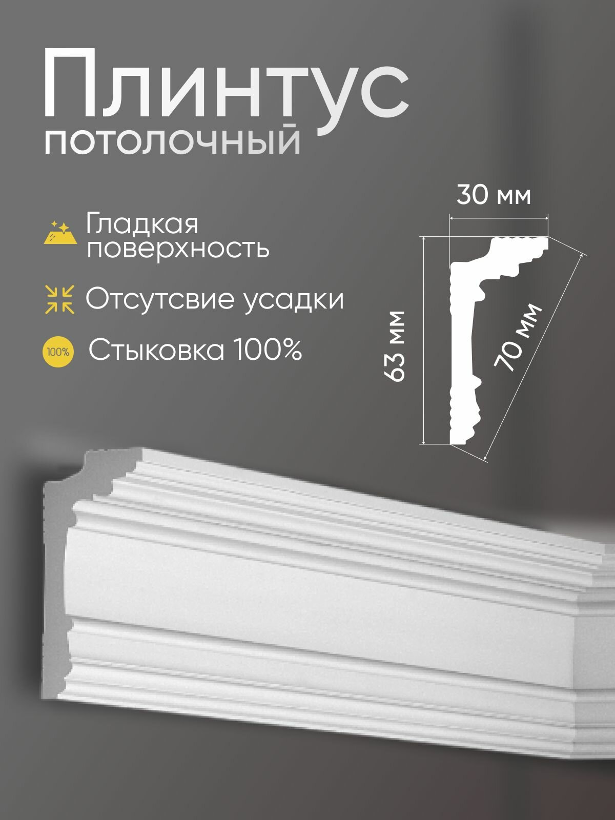 Плинтус потолочный 18 шт GLANZEPOL 200 см пенополистирол, белый GP93