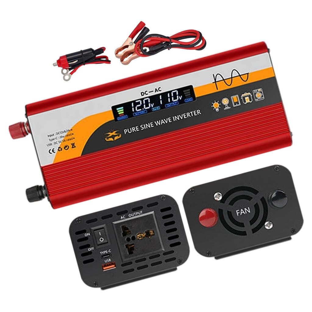 Кабель-адаптер, Чистая синусоида 12V/24V до 220V инвертор 2000W - красный