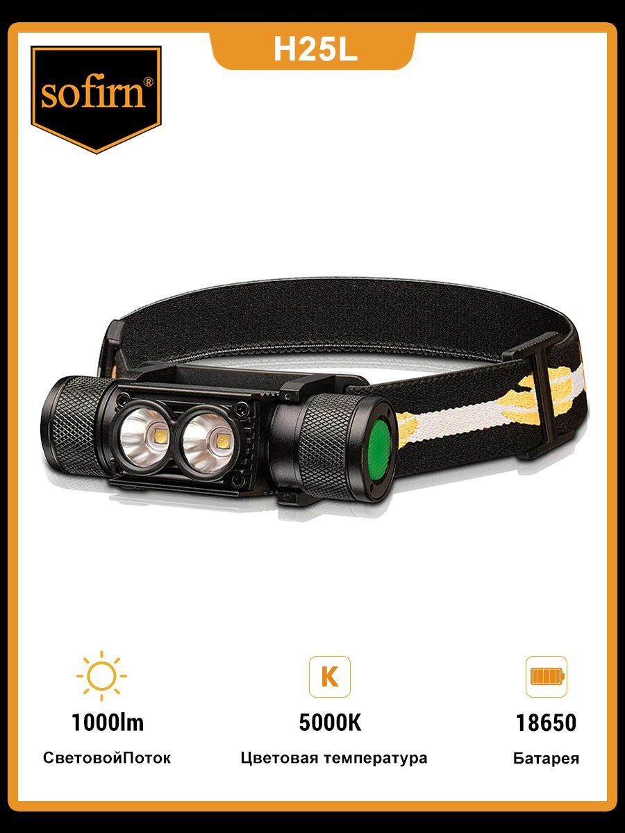 SOFIRN H25L USB перезаряжаемый 1200LM налобный фонарь с аккумулятором 18650 двойной LH351D 90CRI 5000K налобный фонарь для кемпинга и рыбалки