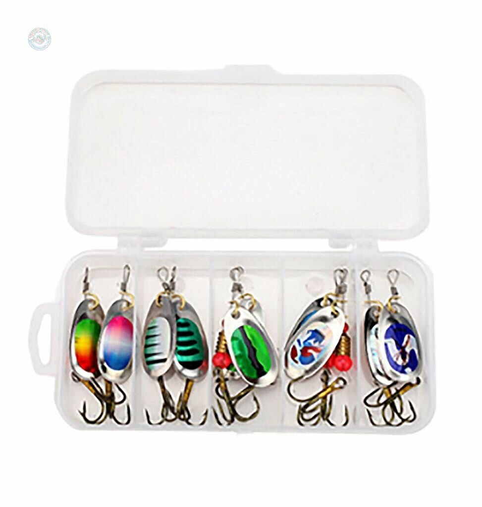 Набор вращающихся блесен Луя для спиннинга 10 острых металлических приманок с коробкой, яркие и шумные блесны для ловли в пресной и соленой воде