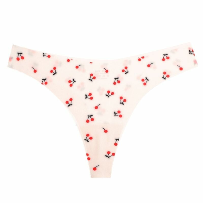 Стринги без швов для женщин, невидимые, низкая талия, G-стринги, эластичные, дышащие, бикини, Вишенка на белой спинке - L
