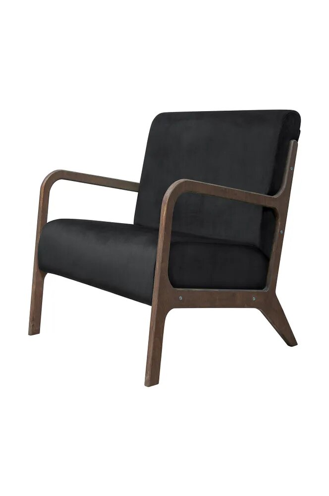 Низкое лаунж-кресло Mak-interior "Mody Black", деревянное с подлокотниками