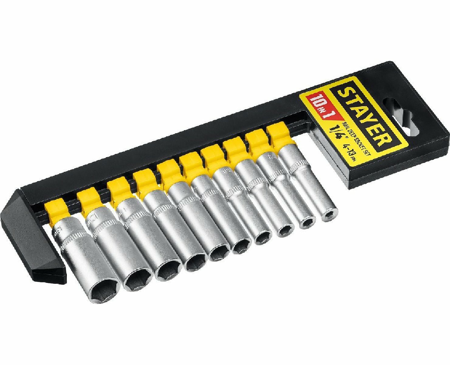 Набор торцовых головок STAYER RSS 10SD 10 предметов присоединительный квадрат 1/4 дюйма хромированный покрытие