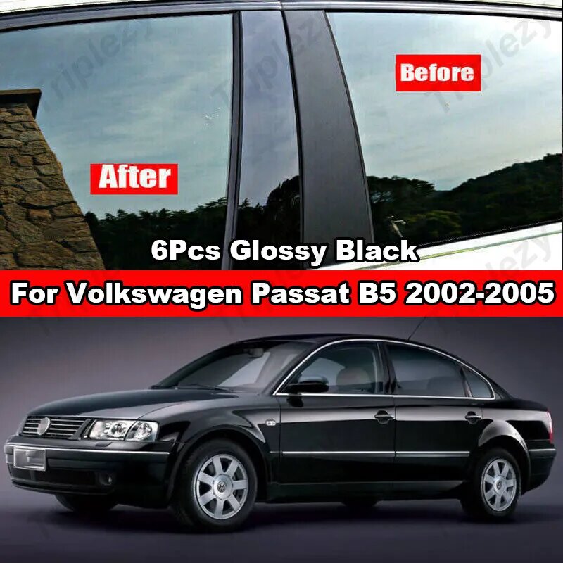 6 шт. глянцевое черное зеркало пианино, столб, крышка, отделка дверей, оконная молдинговая наклейка, декор для Volkswagen VW Passat B5 2002-2005
