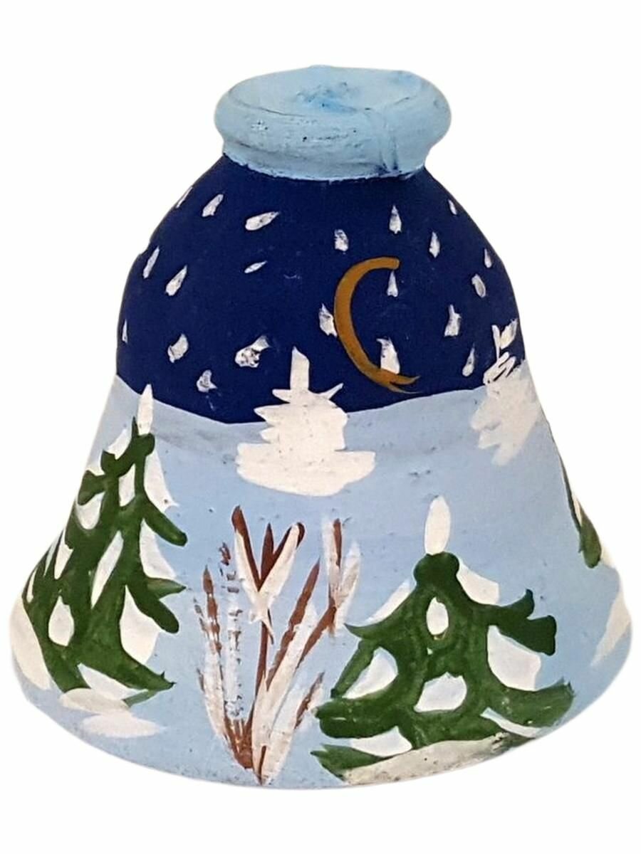 Колокольчик синий 1, Каргопольская глиняная игрушка, ручная авторская работа