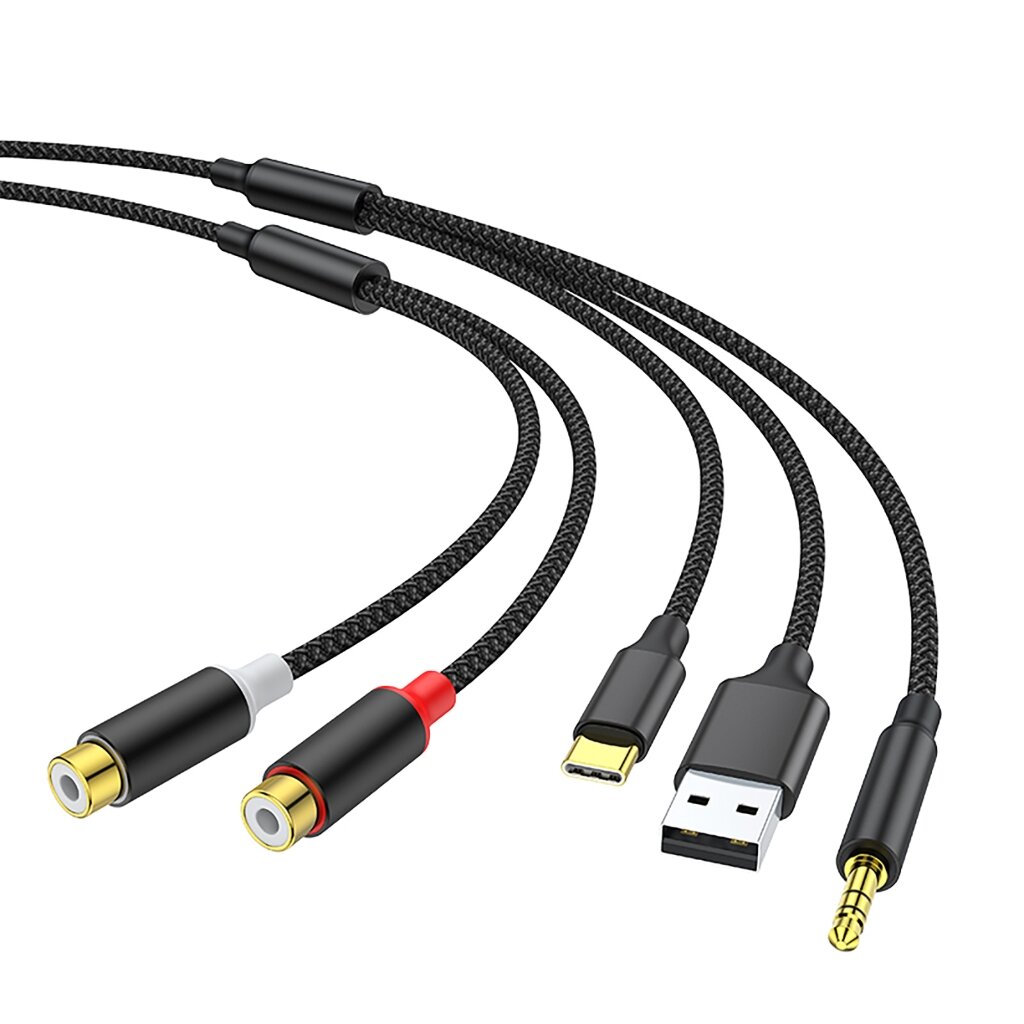 Аудиокабель USB Type C 3,5 мм к разъему dual RCA-черный