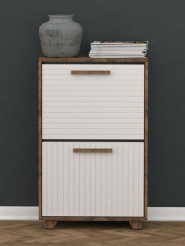 Обувница для прихожей Копенгаген 2 ящика Дуб Самдал / Белый матовый (12 Стульев)