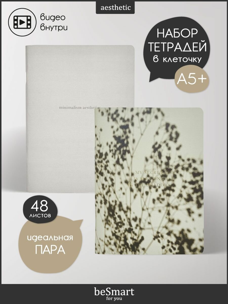 Набор общих тетрадей beSmart на скрепке, формат А5+ на 48 листов в клетку, 2 штуки