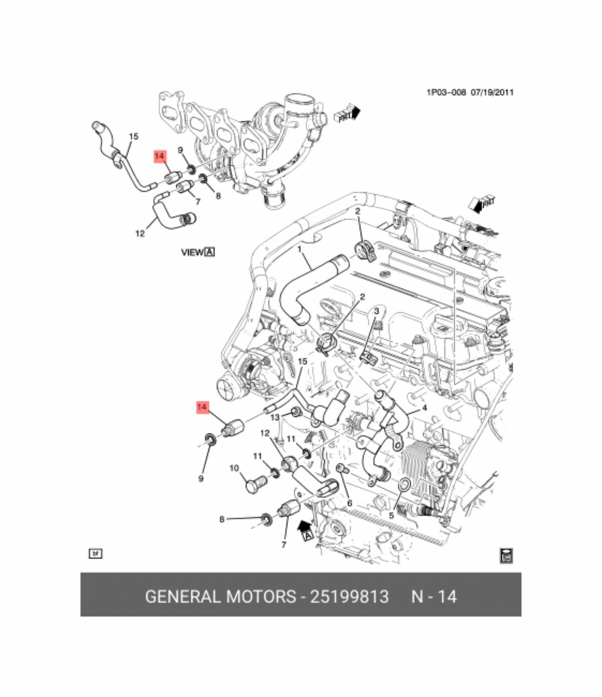 Соединитель Трубки Системы Охлаждения 1.4I 16V A14Nel Opel Meriva B (2010>)(Gm/Opel/Chevrolet 25199813)