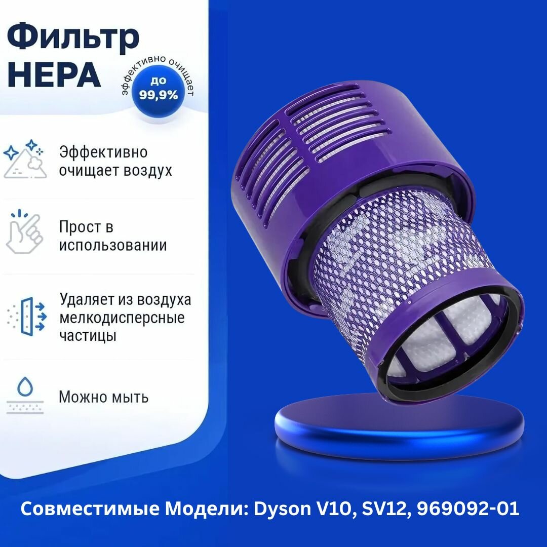 Фильтр для пылесоса Dyson V10 и SV12 с HEPA-технологией: Очистка воздуха от пыли и аллергенов для здорового дома