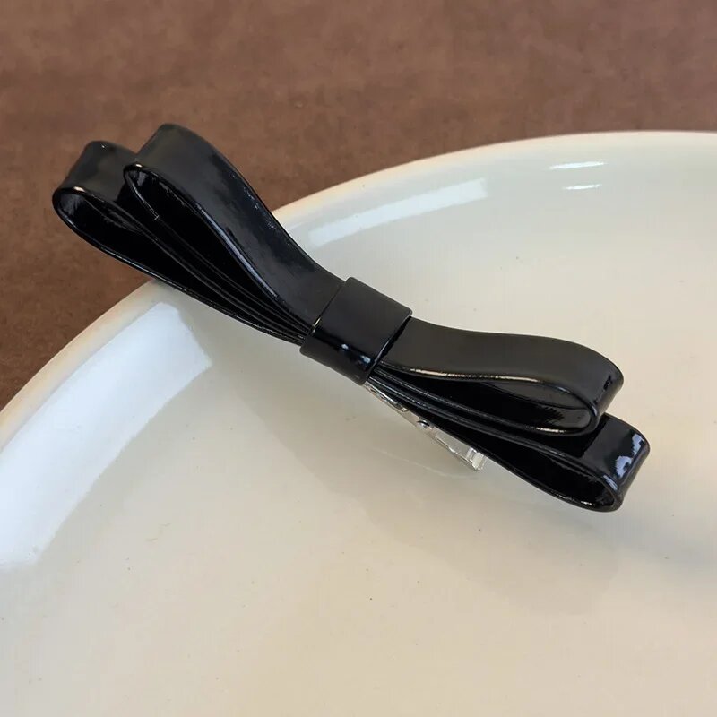 HPUNK Ретро глянцевые кожаные заколки с бантом Черный, C