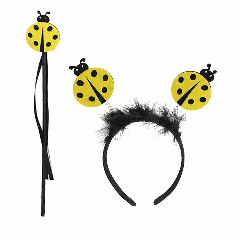 Аксессуары для персонажей Божьей коровки -желтая повязка на голову в виде с волшебной палочкой из перьев