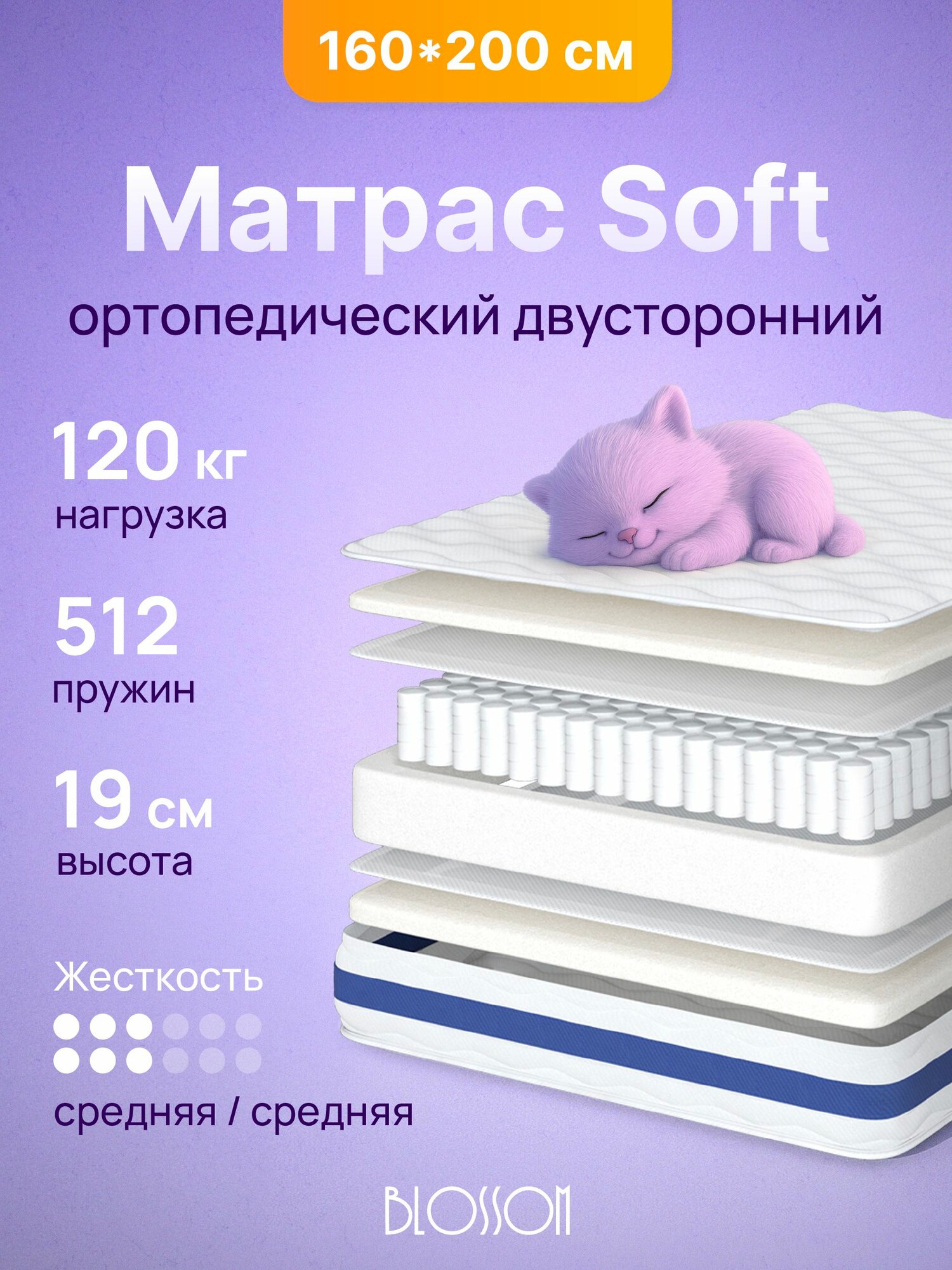 Матрас Blossom Soft, Независимые пружины, 160х200 см