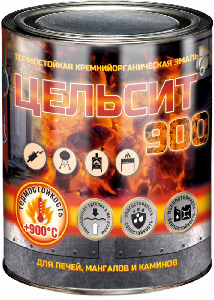 Эмаль Высокотемпературная Красковия Цельсит-900 0.9кг по Металлу, Черная, Матовая до +900°C.