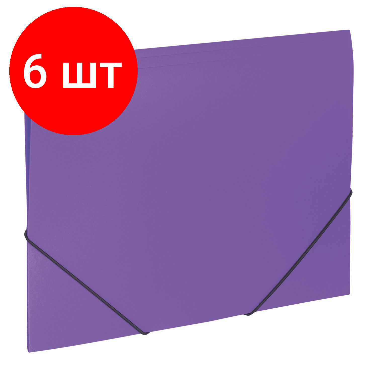 Комплект 6 шт, Папка на резинках BRAUBERG "Office", фиолетовая, до 300 листов, 500 мкм, 228081