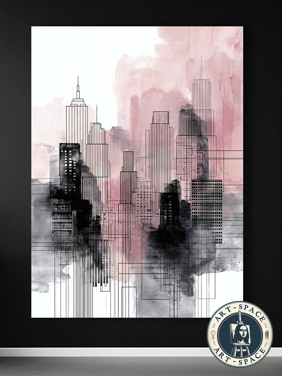 Картина интерьерная на стену вертикальная - "Город / Пейзаж / Небоскребы" , 60х80 см.