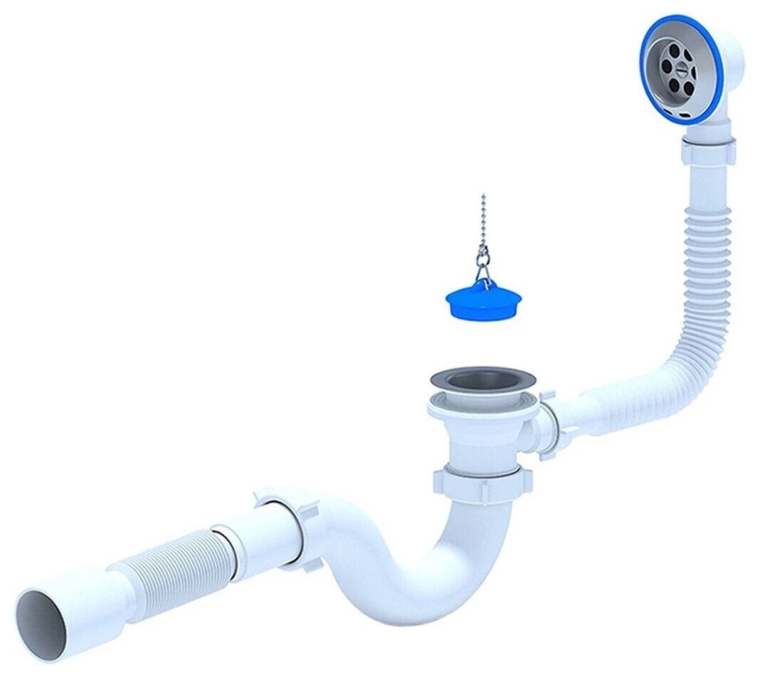 E155 Сифон Ани для ванны с выпуском и переливом 1 1/2 с г/т 40*50 (30шт)