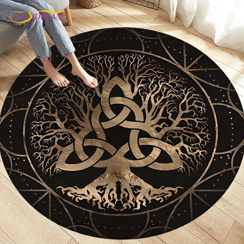 LOUSIDREAM Круглый ковёр Valknut Yggdrasil Tree of Life
