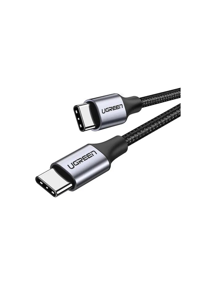 Кабель UGREEN US261 50149_ USB 2.0 C M/M круглый, с никелированным алюминиевым покрытием в корпусе, 0.5м, gray/black