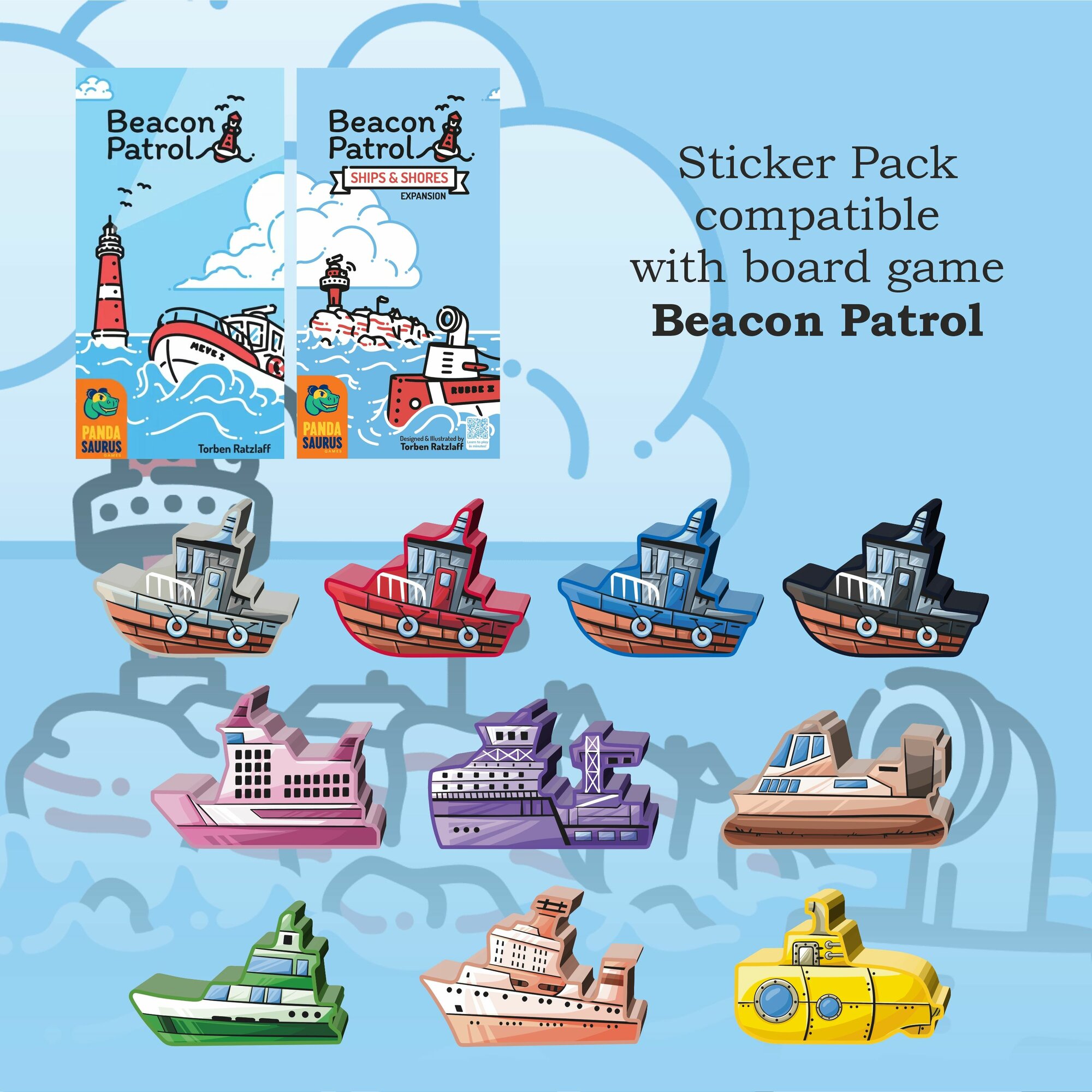Стикерпак для настольной игры Beacon Patrol (Морской патруль) + дополнение Корабли и берега