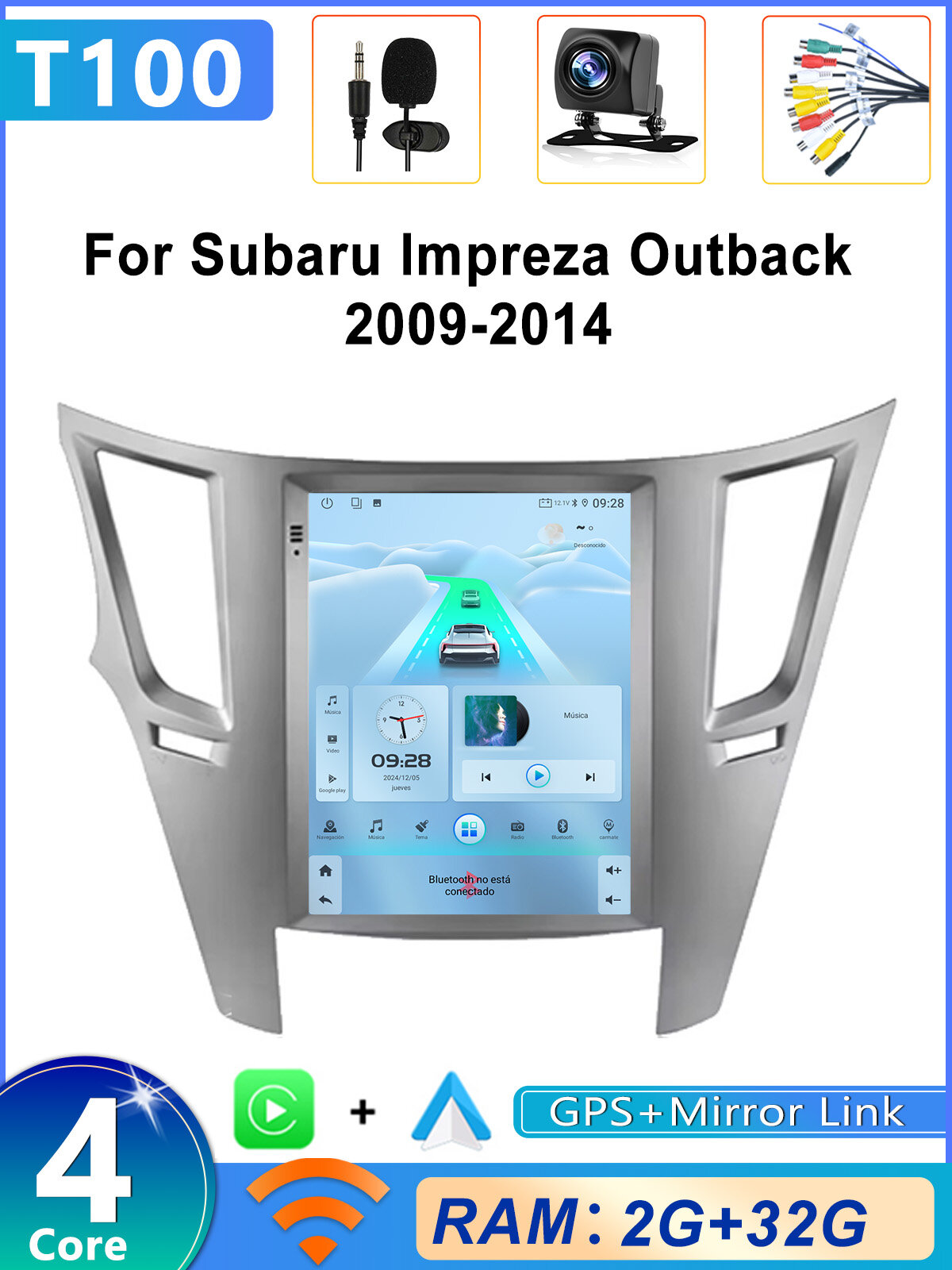 Магнитола Subaru lmpreza Outback 2009-2014 Автомобильный мультимедийный плеер 9.7 дюймов Вертикальный экран, carplay, Навигация , Аудио, WIFI плеер