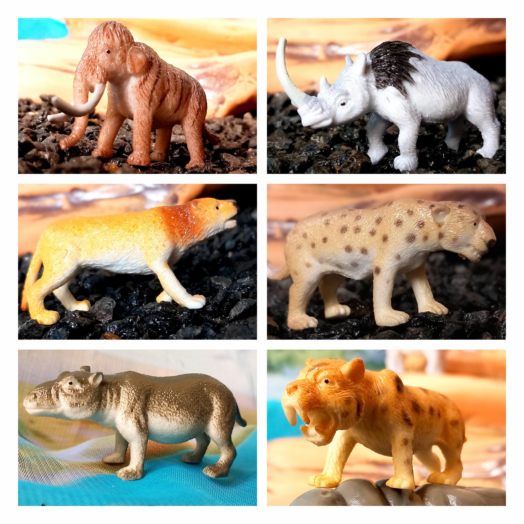 Фигуры животных ледникового периода. Игровой набор! Мамонт, Носорог, Тигр, Лев, Гепард.