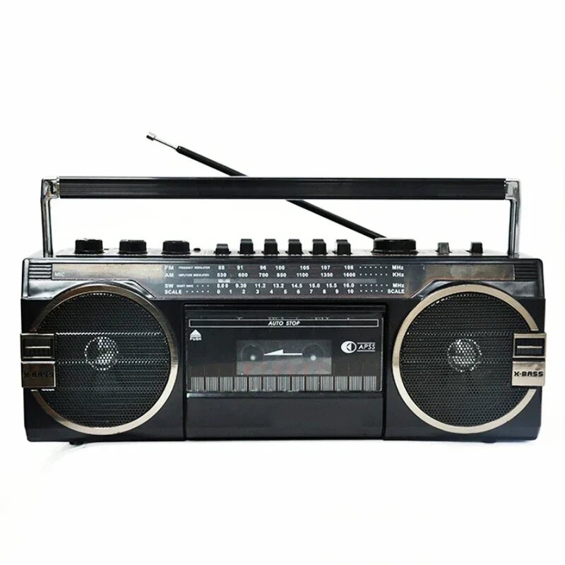 Портативное винтажное USB-радио AM/FM/SW с двойной записью, стерео-бумбокс, MP3-плеер, black