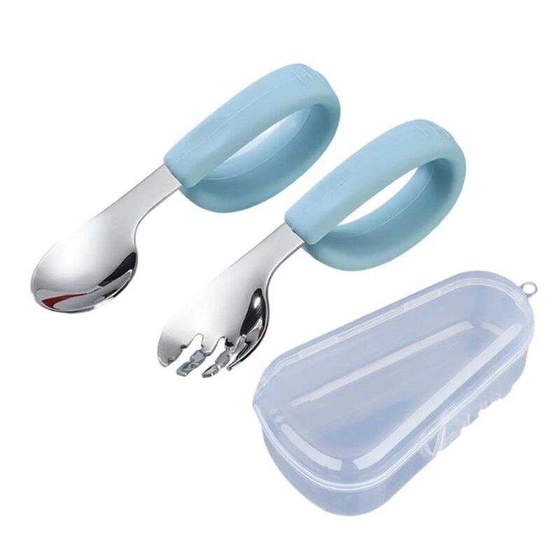 2pcs Spoon и Vilk Set для обучения ребенка, Синий - локоть