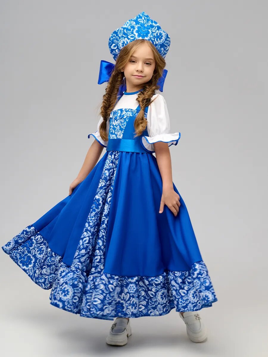 Русский народный костюм сарафан гжель, синий, XL (140-146 см)