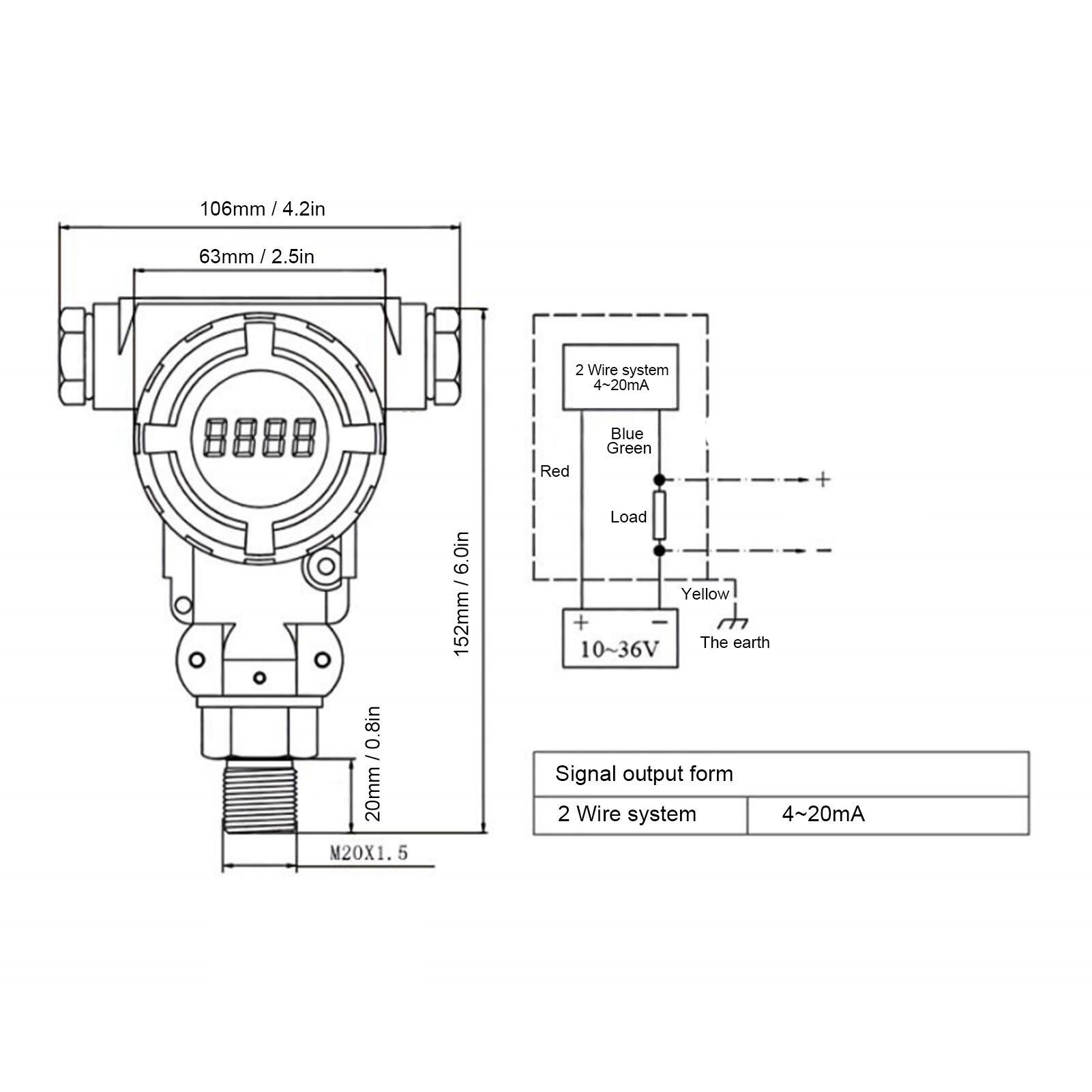 LEFOO ‑1‑16бар Датчик давления с цифровым дисплеем Взрывозащищенный 2-проводной гидравлический датчик газа 4–20 мА M20x1,5 T6200