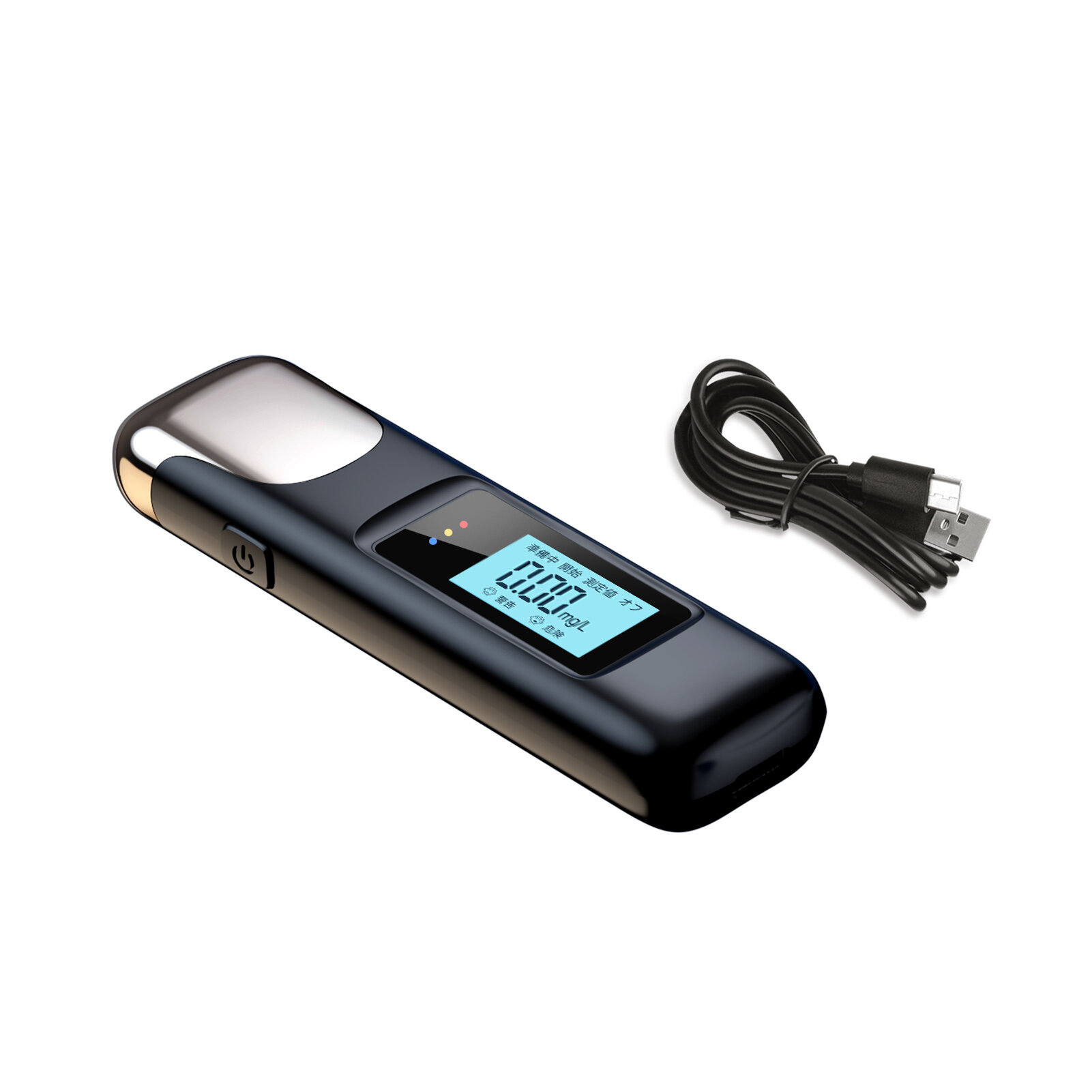 Тестер на алкоголь Breathalyzer Digital с LCD подсветкой, звуковым сигналом, черный цвет, материал ABS, питание литий-ion батарея, максимальное напряжение 0.15W, рабочее напряжение 3V/0.5A, рабочий ток 150MA, время дуновения 10с, время отклика <5s,