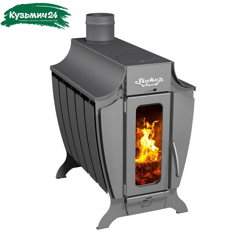 Печь отопительная Ермак Stoker 170-G AQUA, 11.5 кВт, d115 мм до 170 куб. м