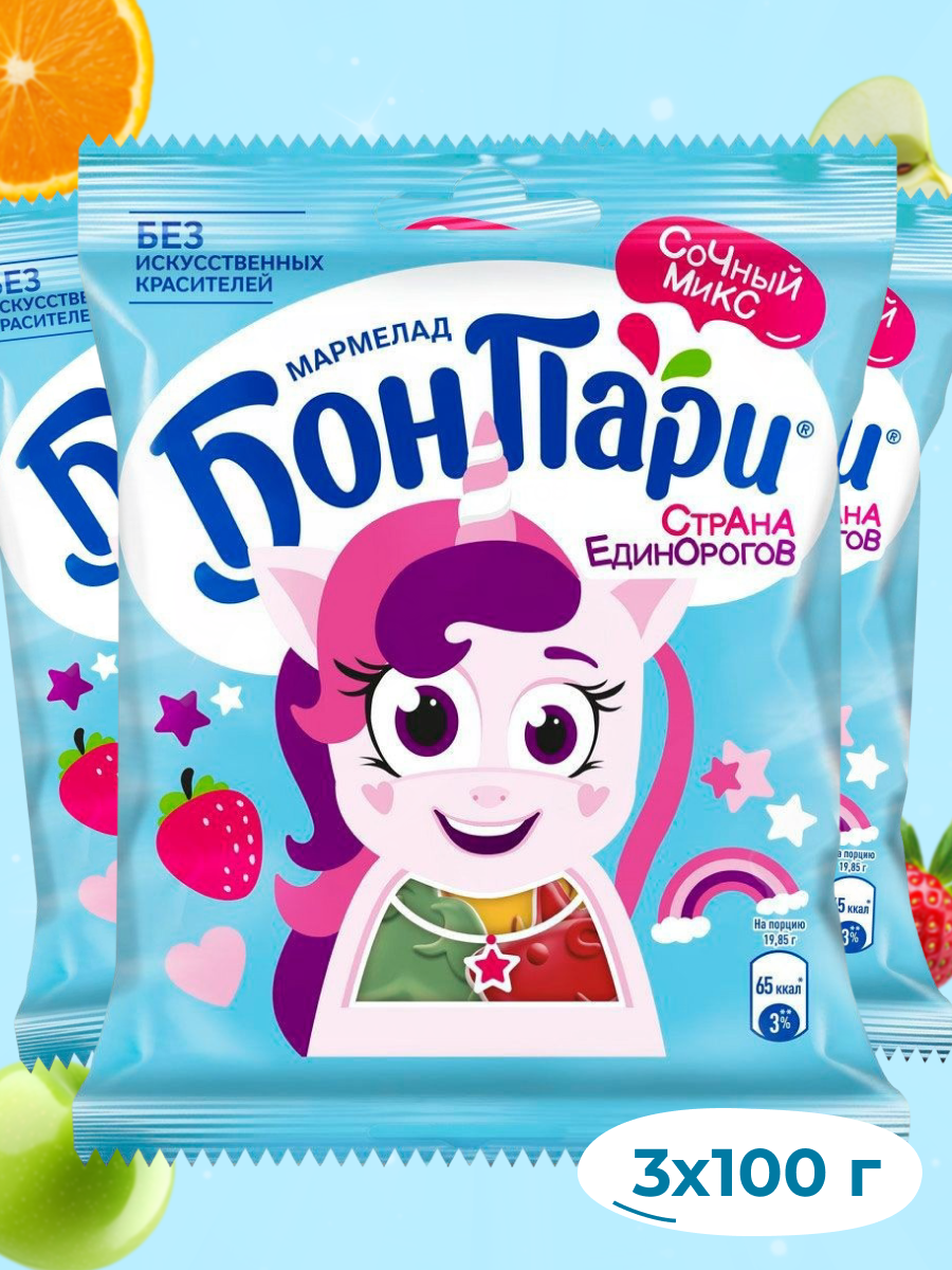 Мармелад Бонпари жевательный Страна единоргов 3 шт по 100 г