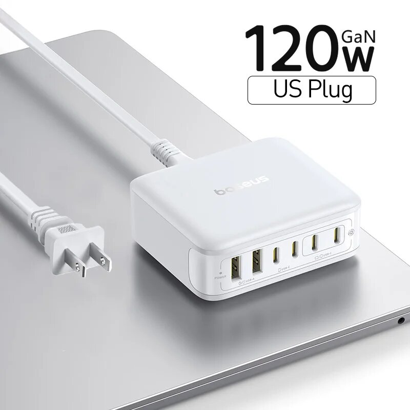 Baseus 120W GaN зарядное устройство 6 в 1 US Plug White