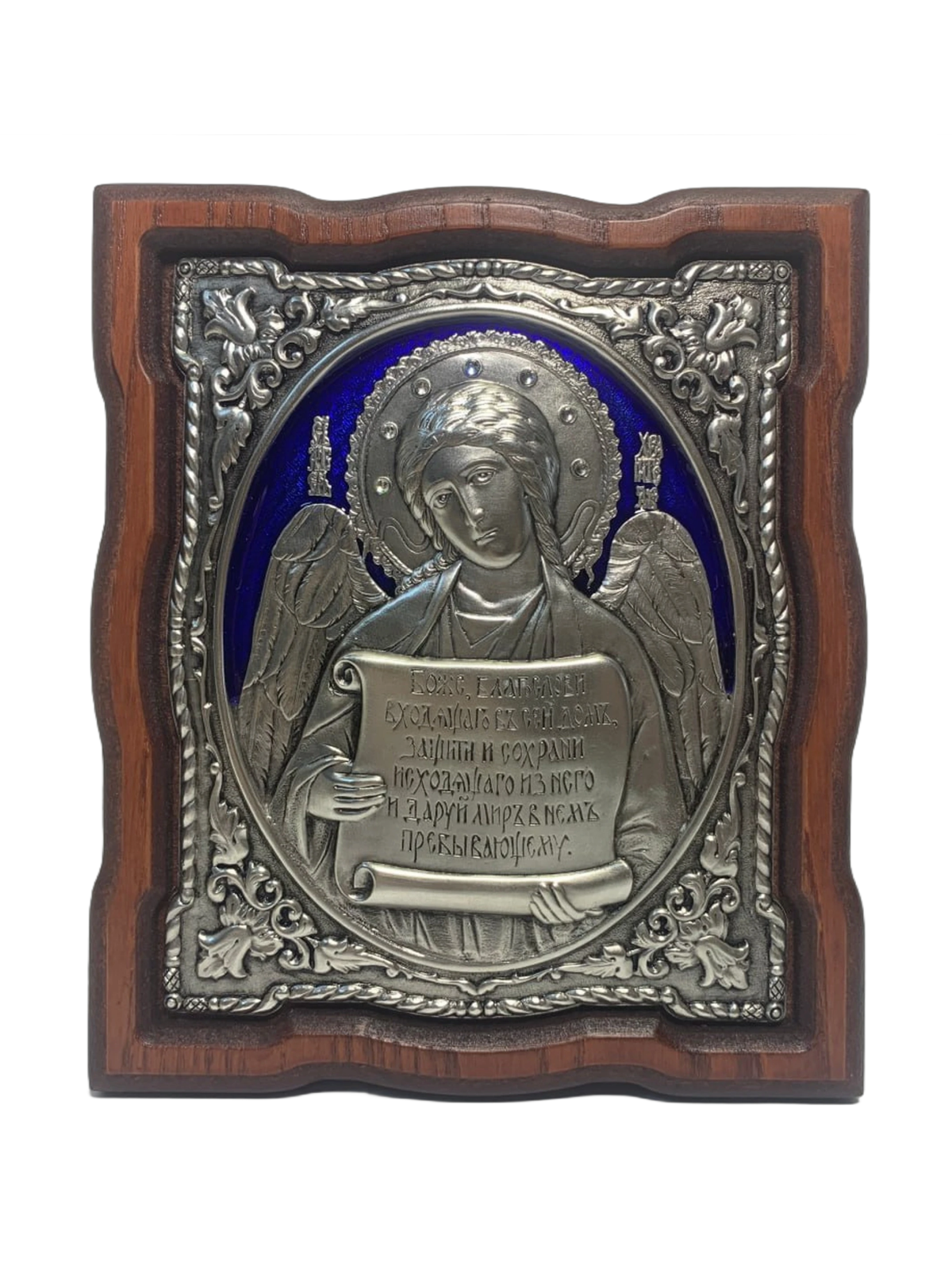 Благословение дома Икона Ангел Хранитель гальваника синяя эмаль стразы «Swarovski» 15х18 см