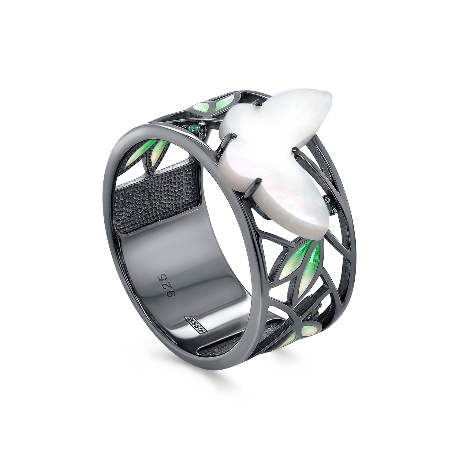 Кольцо, серебро, 925 проба, перламутр, фианит