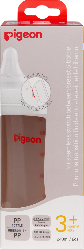 Бутылочка для кормления Pigeon, 3+ мес, пластик, силикон, 240мл