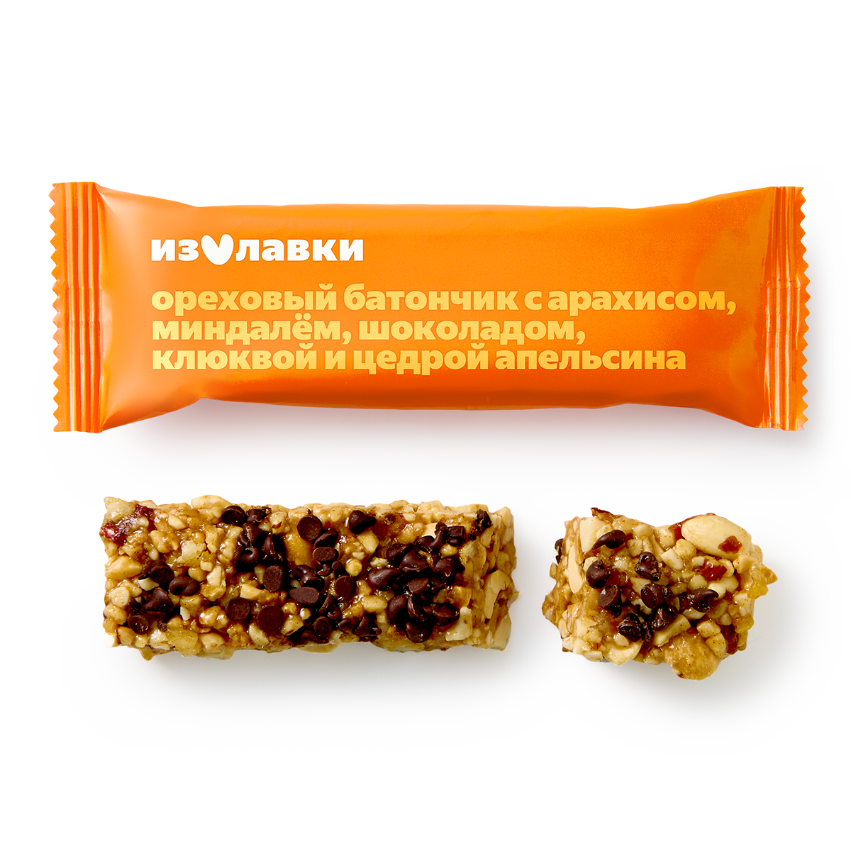 Батончик «Из Лавки» арахис с миндалём, шоколадом, клюквой и апельсиновой цедрой