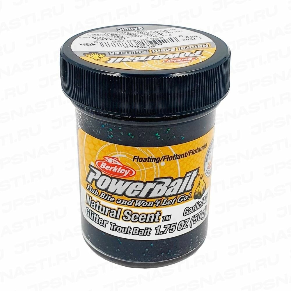 Паста форелевая Berkley PowerBait Natural Glitter Trout Bait (1313127), черная с блестками, чеснок