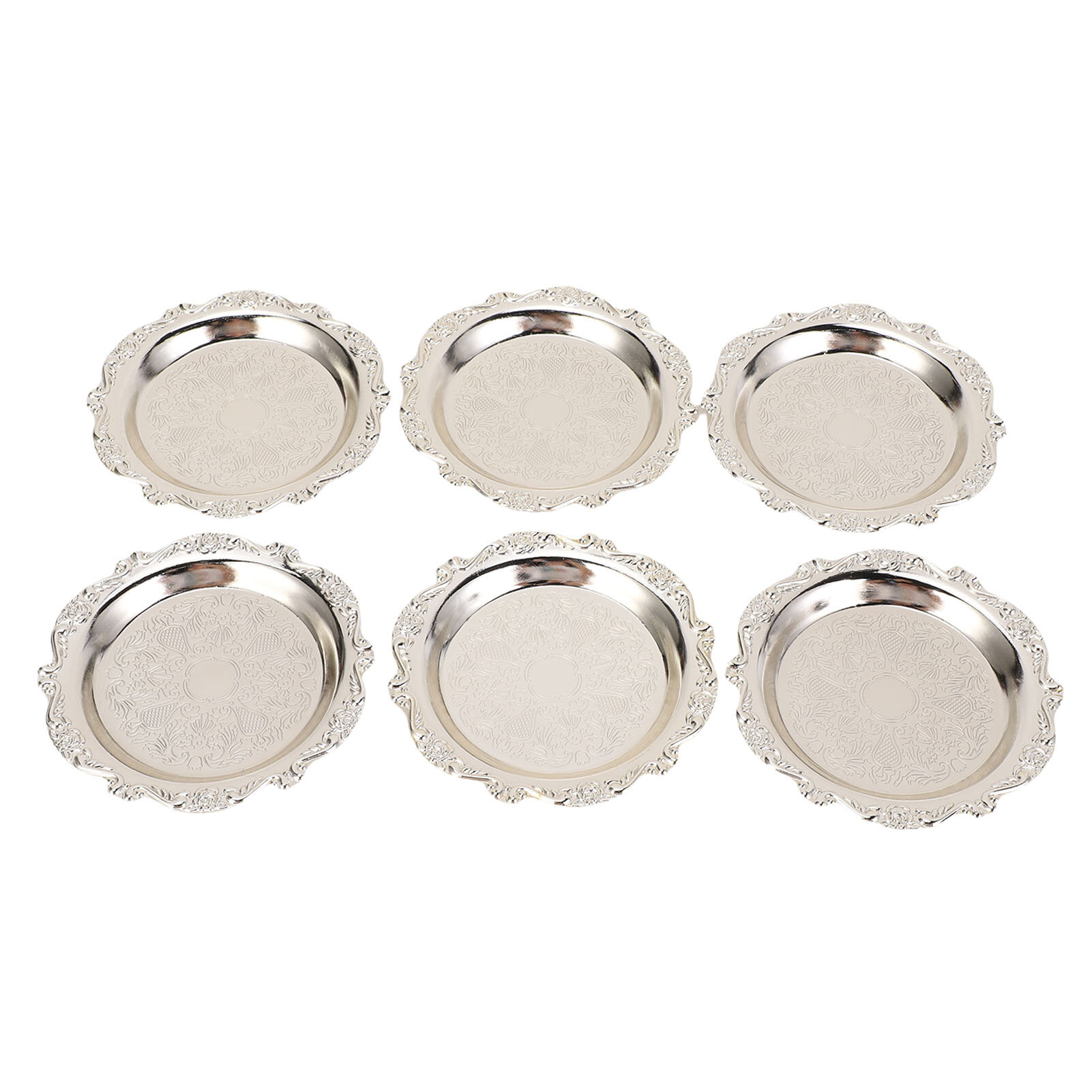 6 винтажных металлических подносов с резным декором, тарелки для закусок, конфет и мелочей, 9 см.